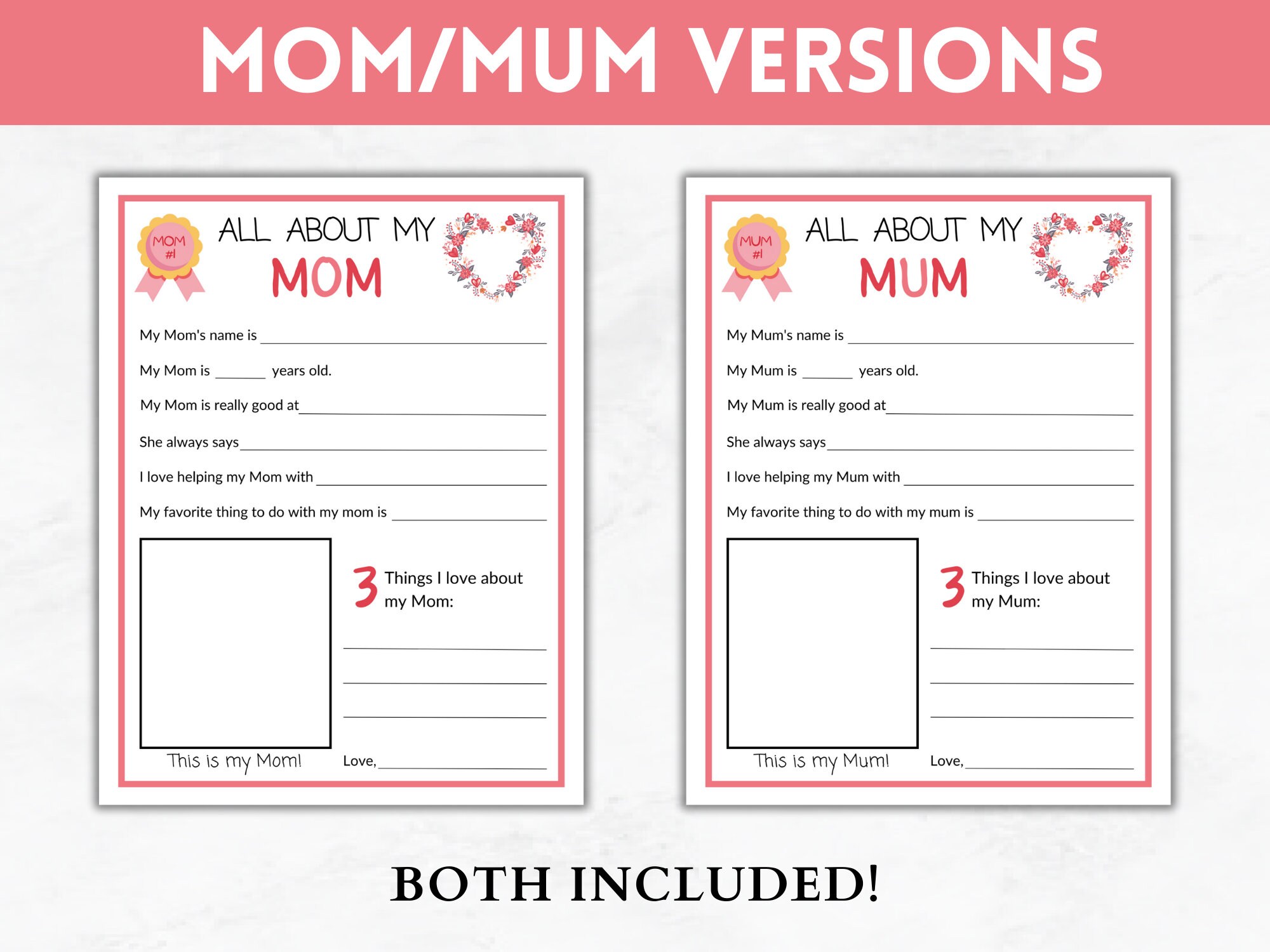 All About My Mom Printable, All About Mum Keepsake, Fill in the Blank ...