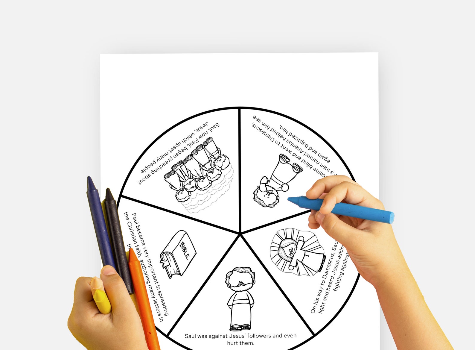 Saul Becomes Paul, Printable Bible Coloring Wheel, Sunday School Craft ...