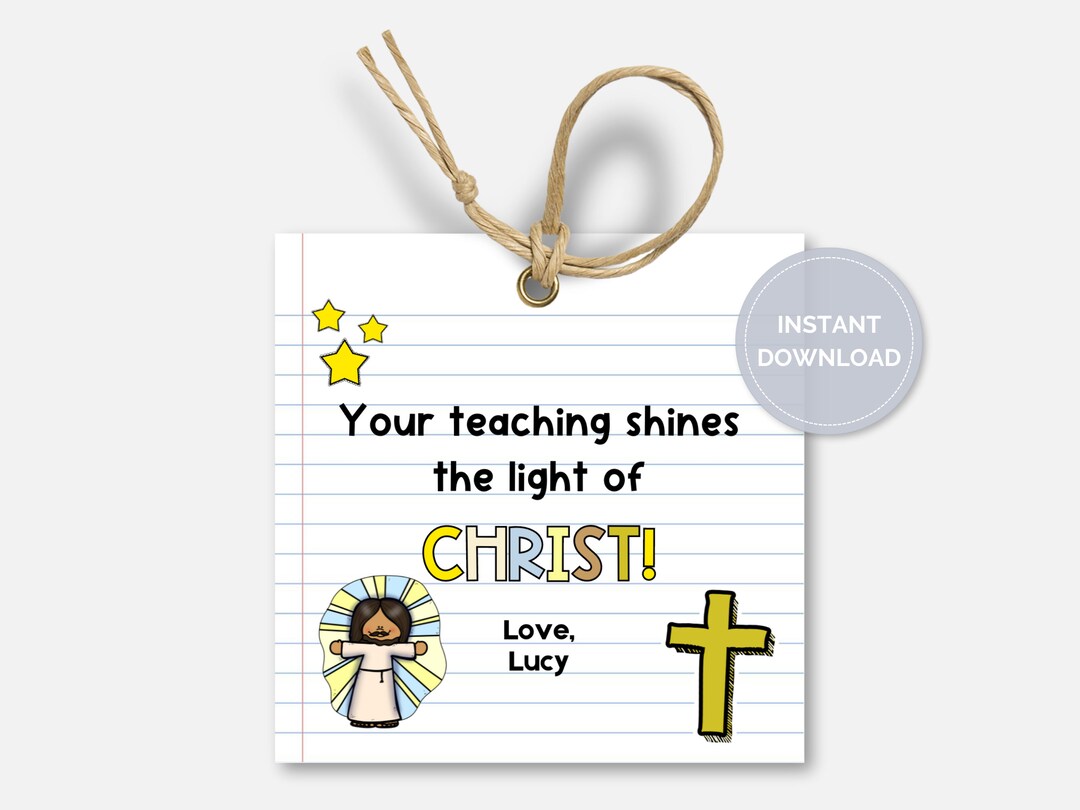 Sunday School Teacher Gift Tag, Printable Bible Study Religious Tags ...