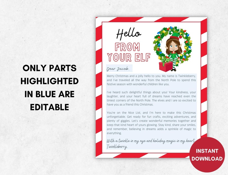 Editable Elf Letter, Elf Arrival Letter, Hello From Your Elf, Letter ...