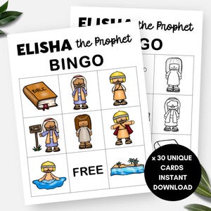 Elisha the Prophet, 30 Bible Story Bingo Cards, Printable Sunday School ...