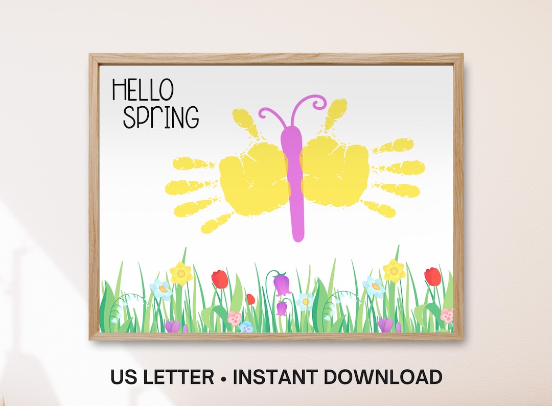 Spring Handprint Art, Easy Butterfly Handprint Craft, Hello Spring ...