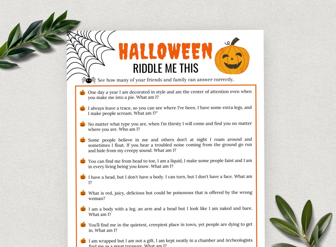 Halloween Riddle Me This, Halloween Trivia Game, Halloween Party Game ...