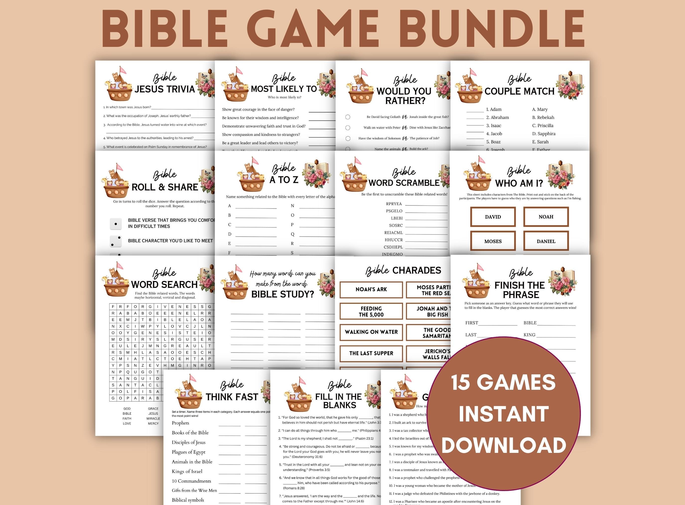 Bible Games Bundle, 15 Games, Bible Study Games, Bible Games for Kids ...