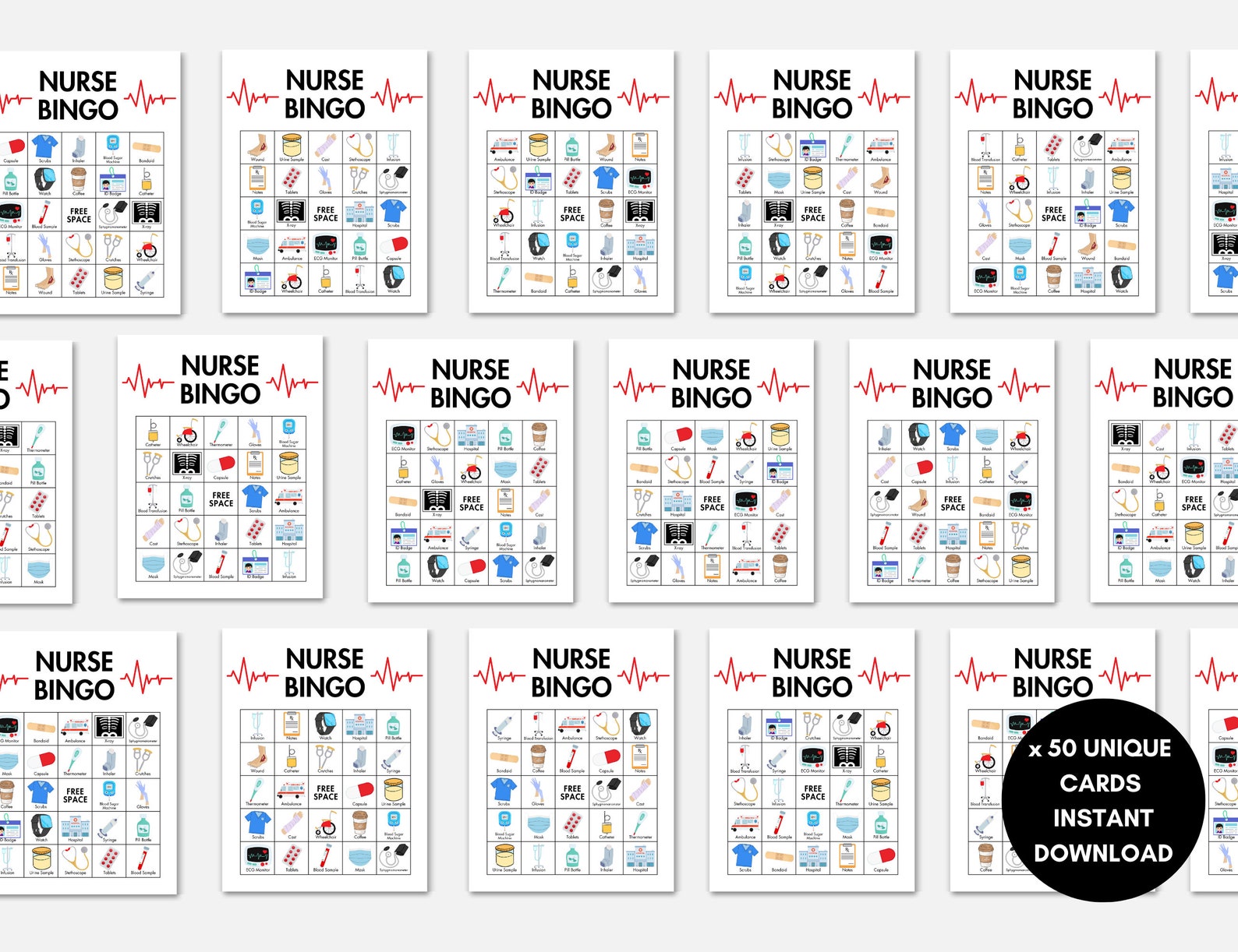 Nurse Bingo, 50 Fun Medical Bingo Cards, Graduation Games, Student ...