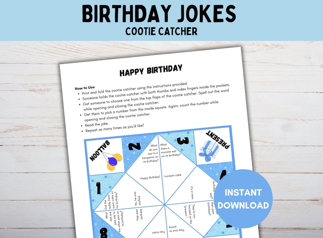 Birthday Jokes Cootie Catcher, Printable Paper Craft, Funny Fortune ...