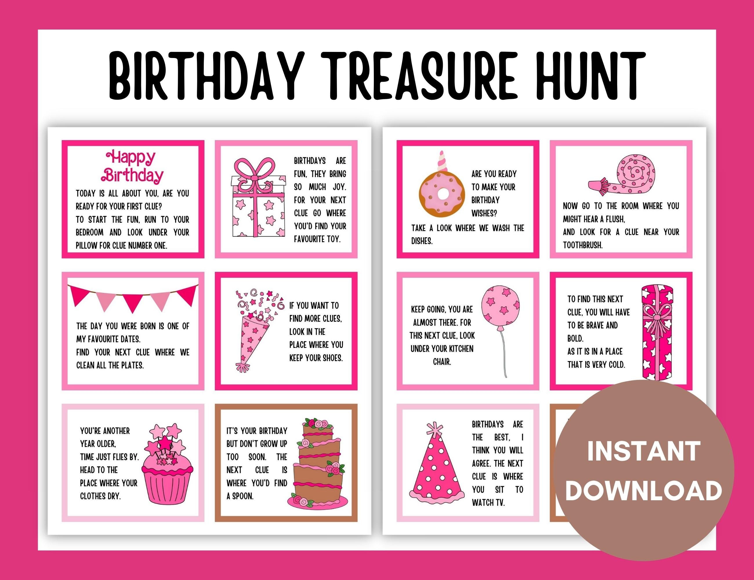 Pink Birthday Scavenger Hunt for Kids, Birthday Treasure Hunt, Indoor ...