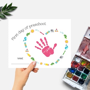 First Day of Preschool Handprint Art, Back to School Printable, Kids ...