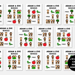 Adam and Eve, 30 Bible Story Bingo Cards, Printable Sunday School ...