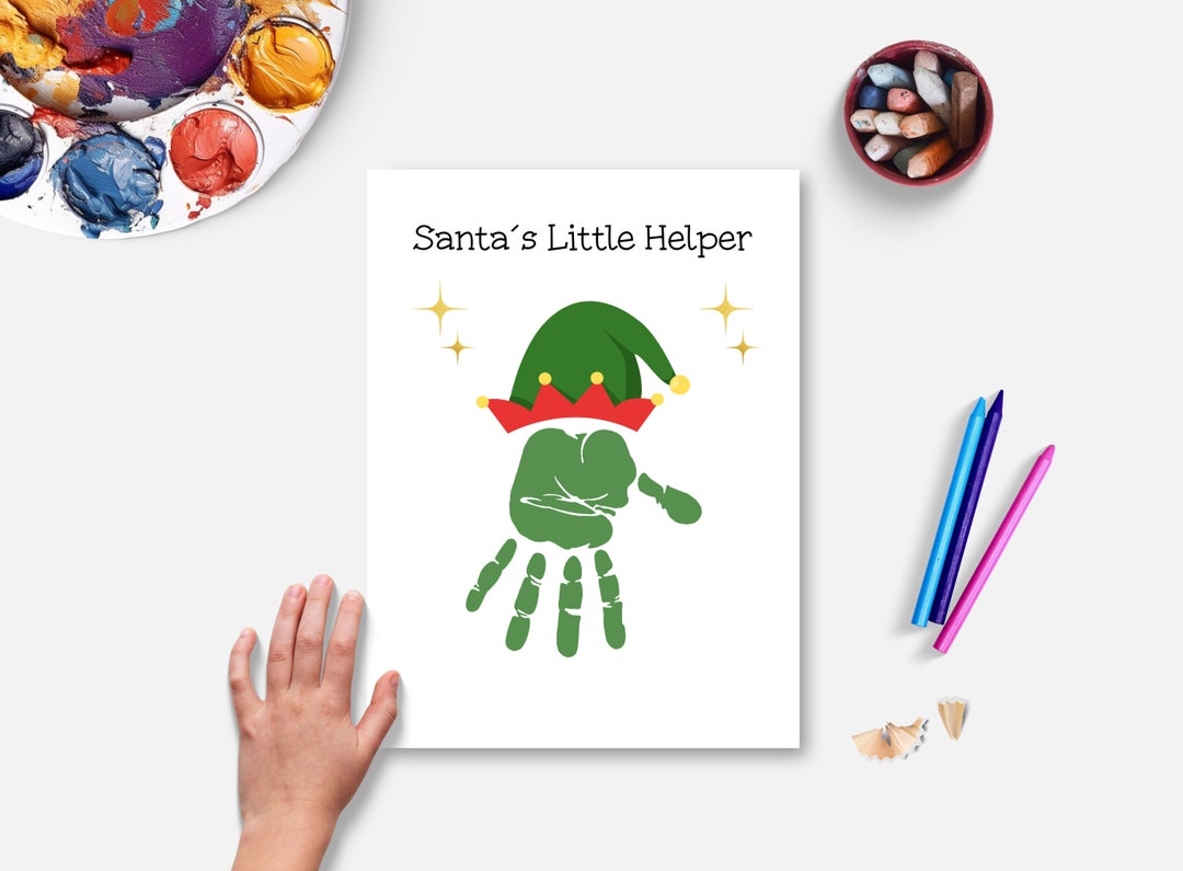 Elf Handprint Art, Printable Christmas Handprint Craft, Winter Holiday ...