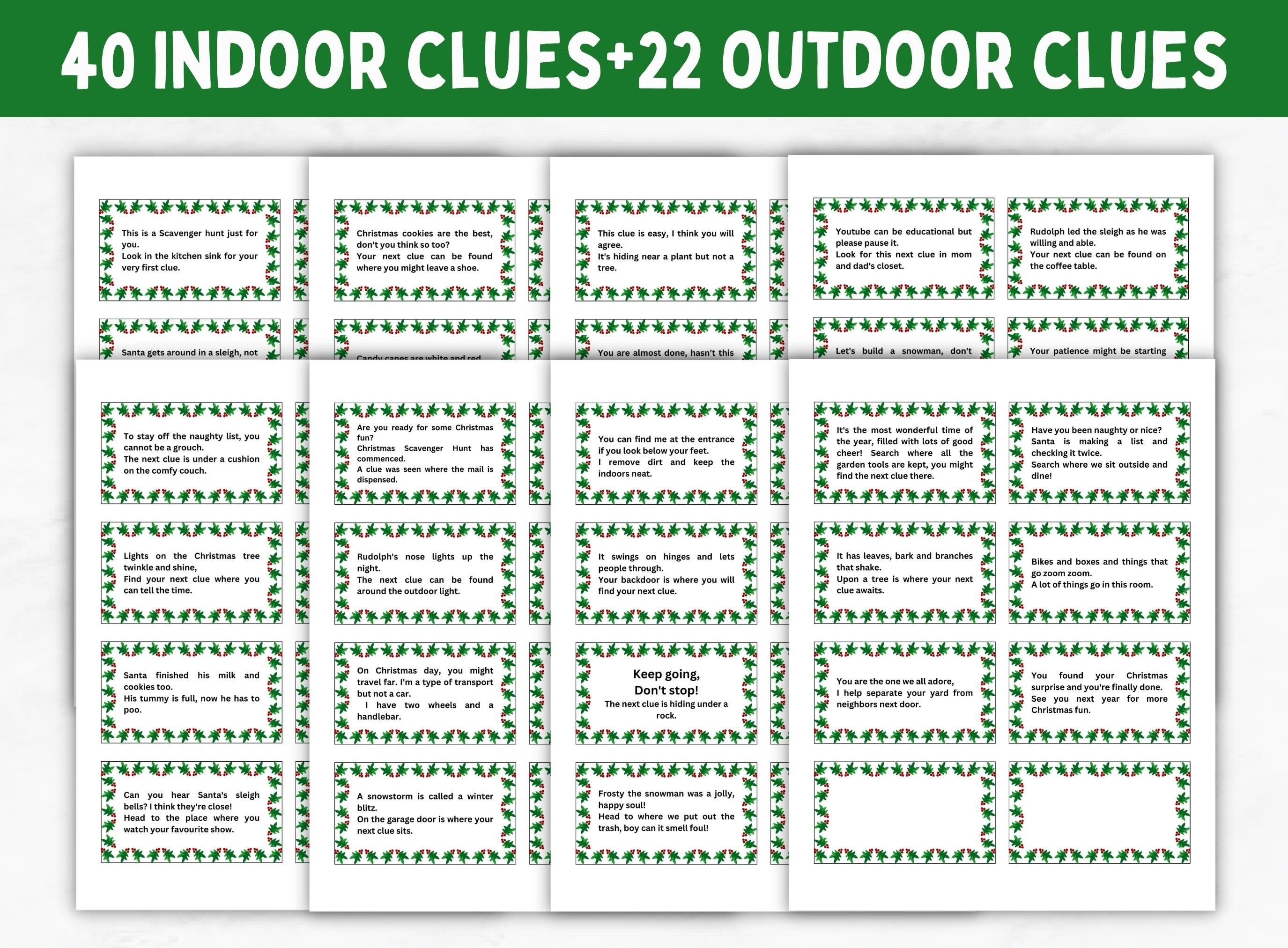 Indoor and Outdoor Christmas Scavenger Hunt Game, Printable Treasure ...