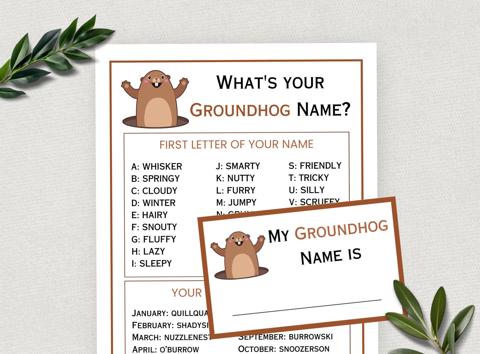 What's Your Groundhog Name Game, Fun Groundhog Party Game for Kids and ...