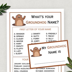 What's Your Groundhog Name Game, Fun Groundhog Party Game for Kids and ...