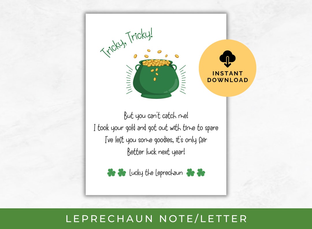 Printable Leprechaun Letter, Leprechaun Trap Note, St Patricks Day ...