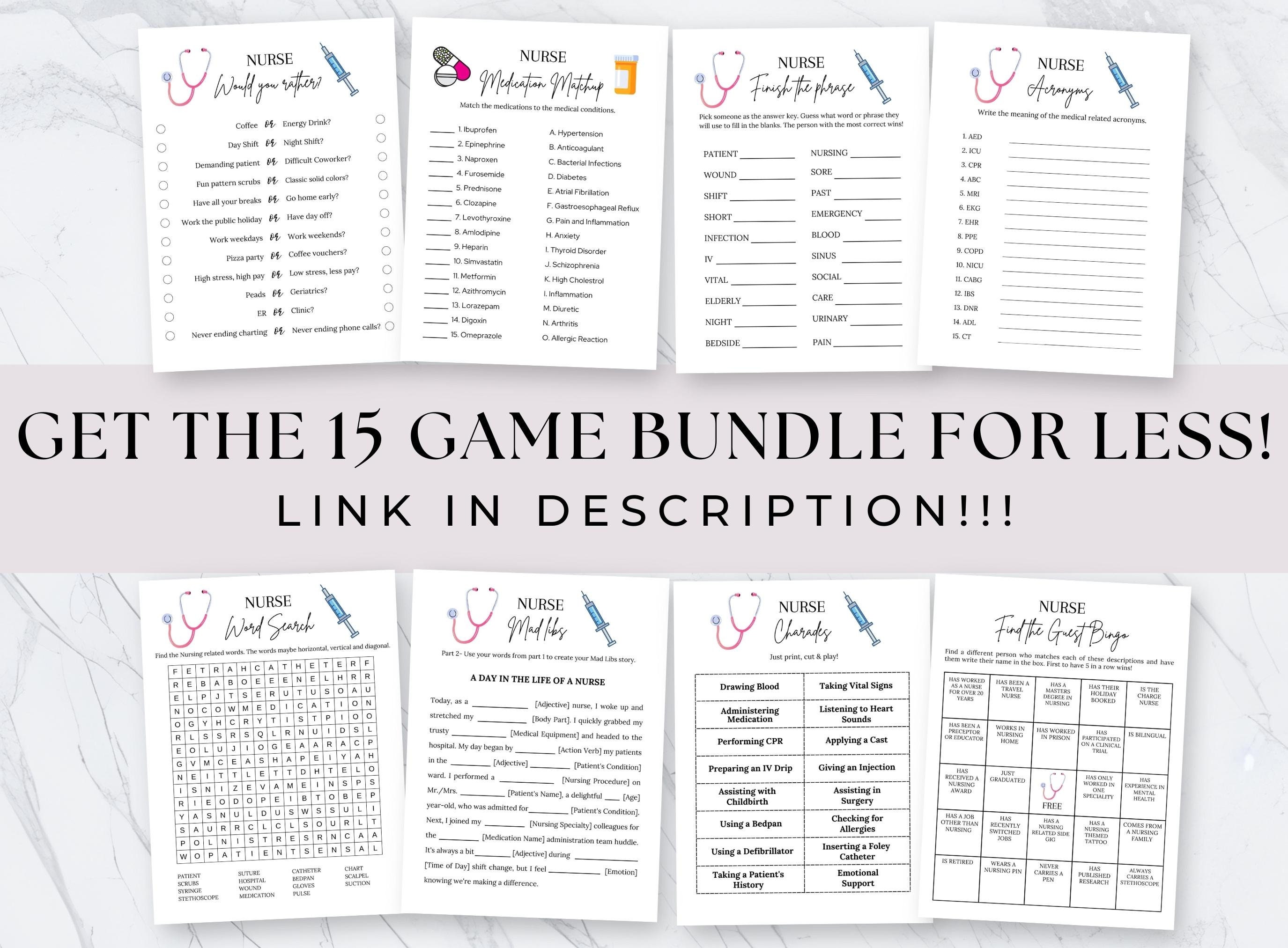 Printable Nurse Think Fast Game, Nursing Theme, Fun Graduation Game ...