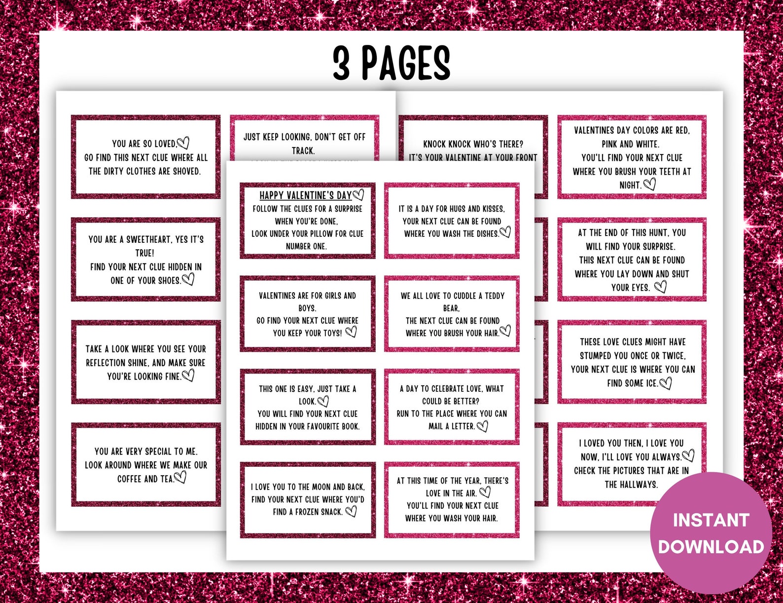 Valentines Scavenger Hunt Printable Game, Valentines Treasure Hunt for ...
