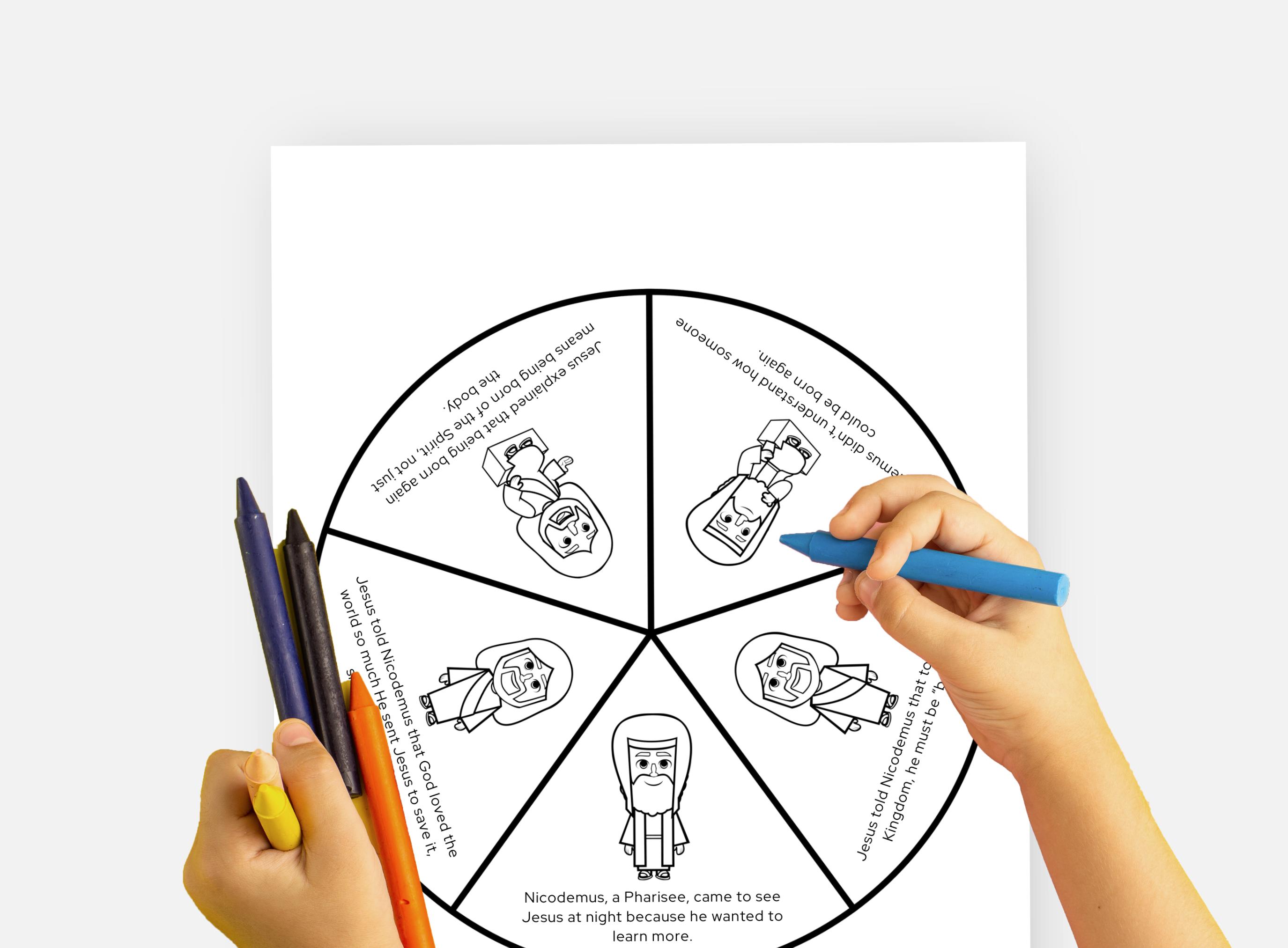 Nicodemus, Printable Bible Coloring Wheel, Sunday School Craft, Bible ...