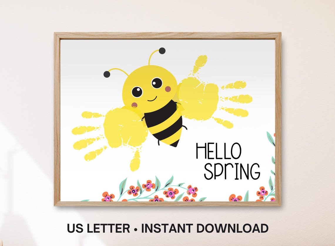 Bee Handprint Art, Easy Spring Handprint Craft, Hello Spring, Toddler ...