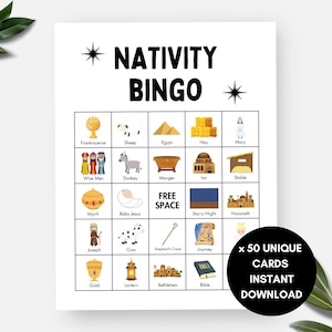 Nativity Christmas Bingo Game, 50 Christmas Bingo Cards, Printable ...
