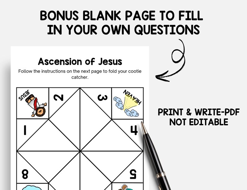 Ascension of Jesus, Printable Cootie Catcher, Sunday School Craft, Kids ...