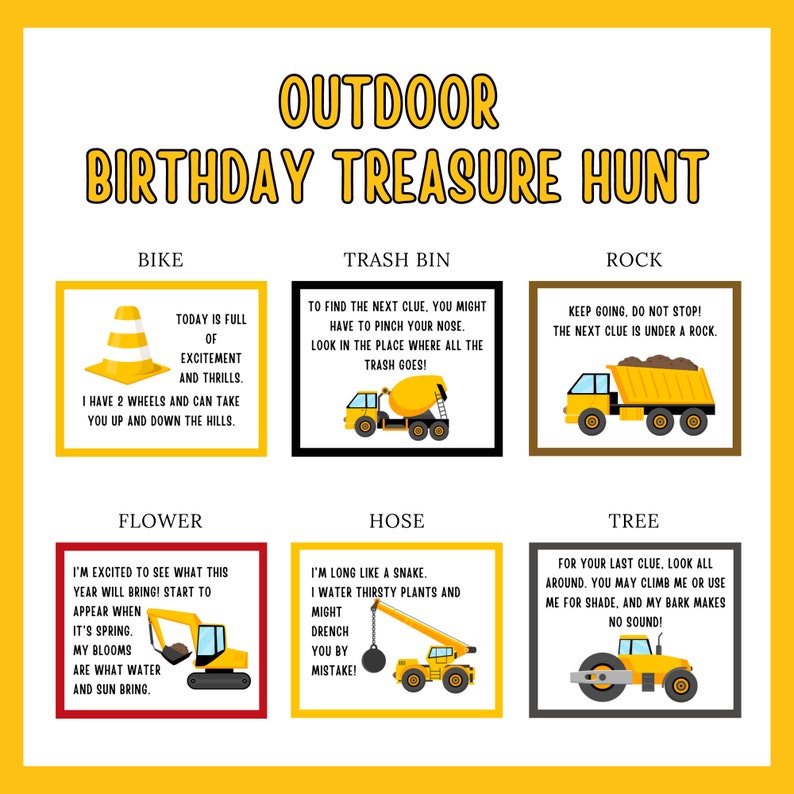 Construction Birthday Scavenger Hunt for Kids, Outdoor Treasure Hunt ...