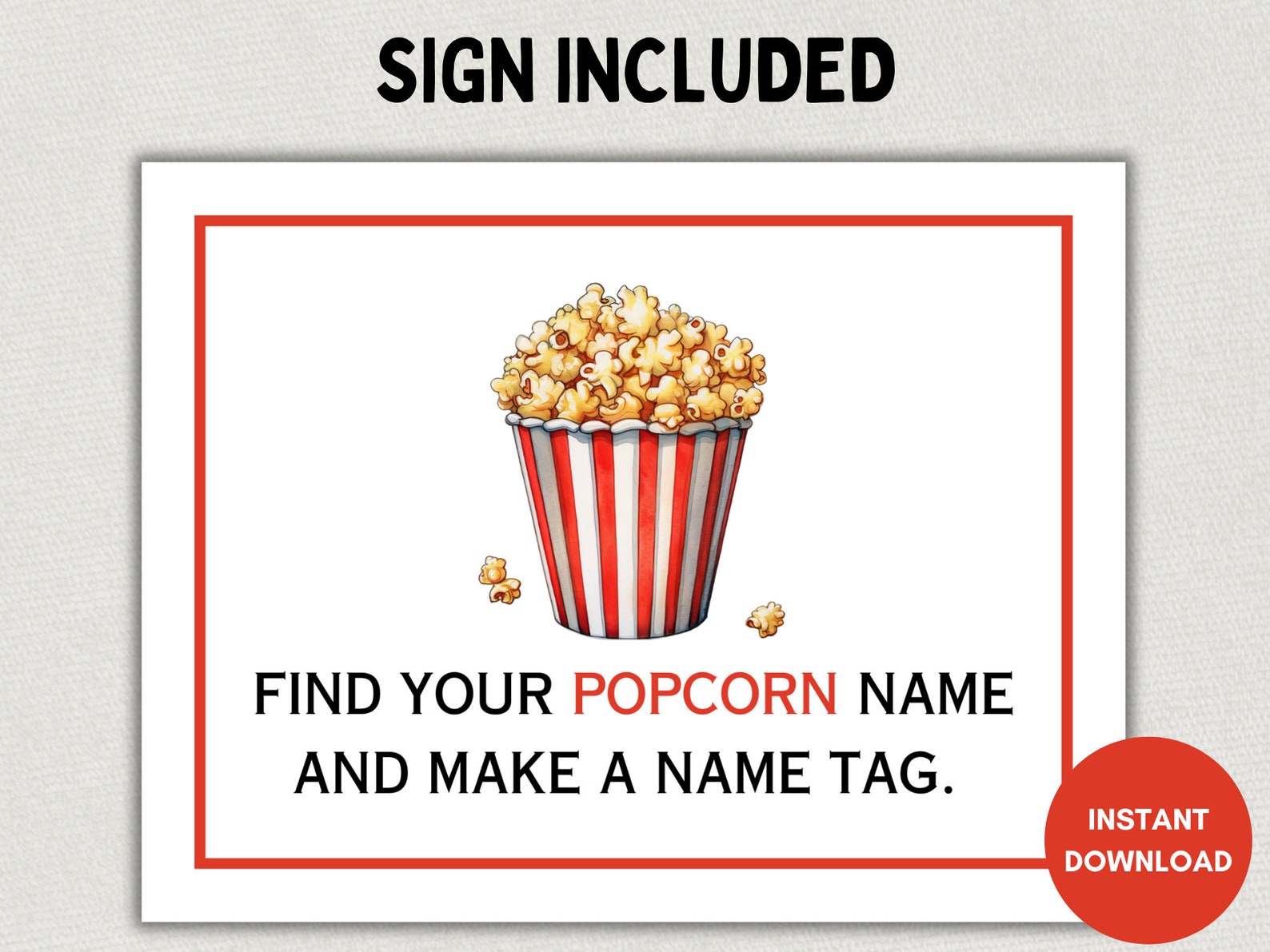 Whats Your Popcorn Name, Name Sign & Tags, Birthday Party Game ...