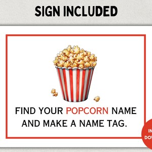 Whats Your Popcorn Name, Name Sign & Tags, Birthday Party Game ...