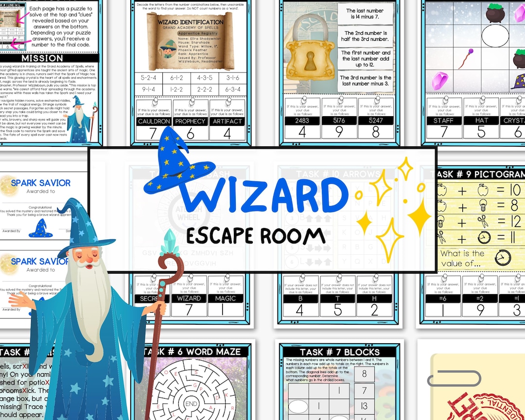 Wizard Escape Room, Printable Halloween Escape Room, Wizard Birthday ...