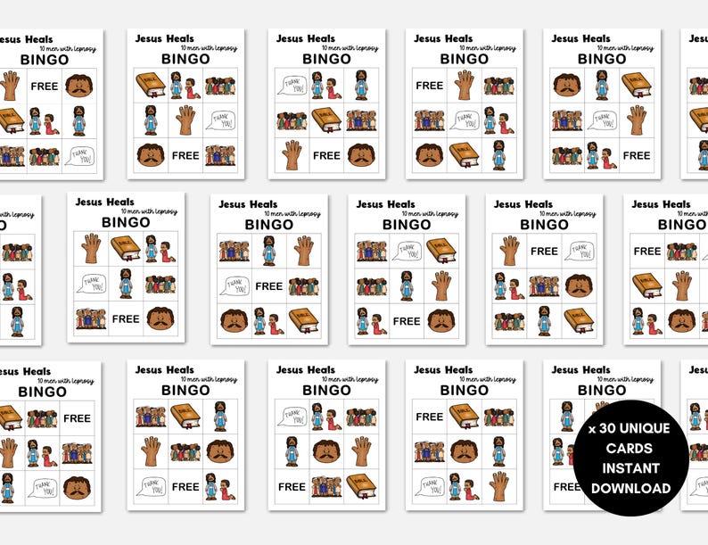Jesus Heals 10 Men With Leprosy, Bible Story Bingo Cards, Miracles of ...