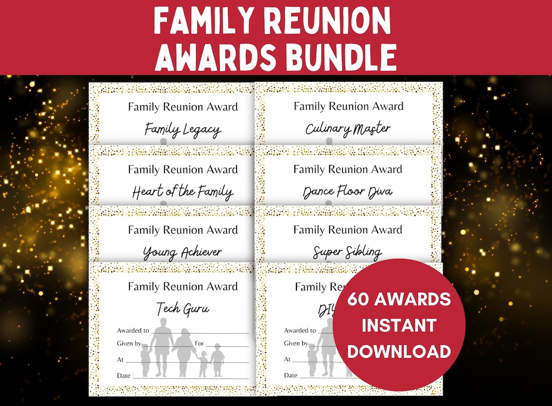 Family Reunion Awards Printable Bundle-60 Awards, Editable Family ...