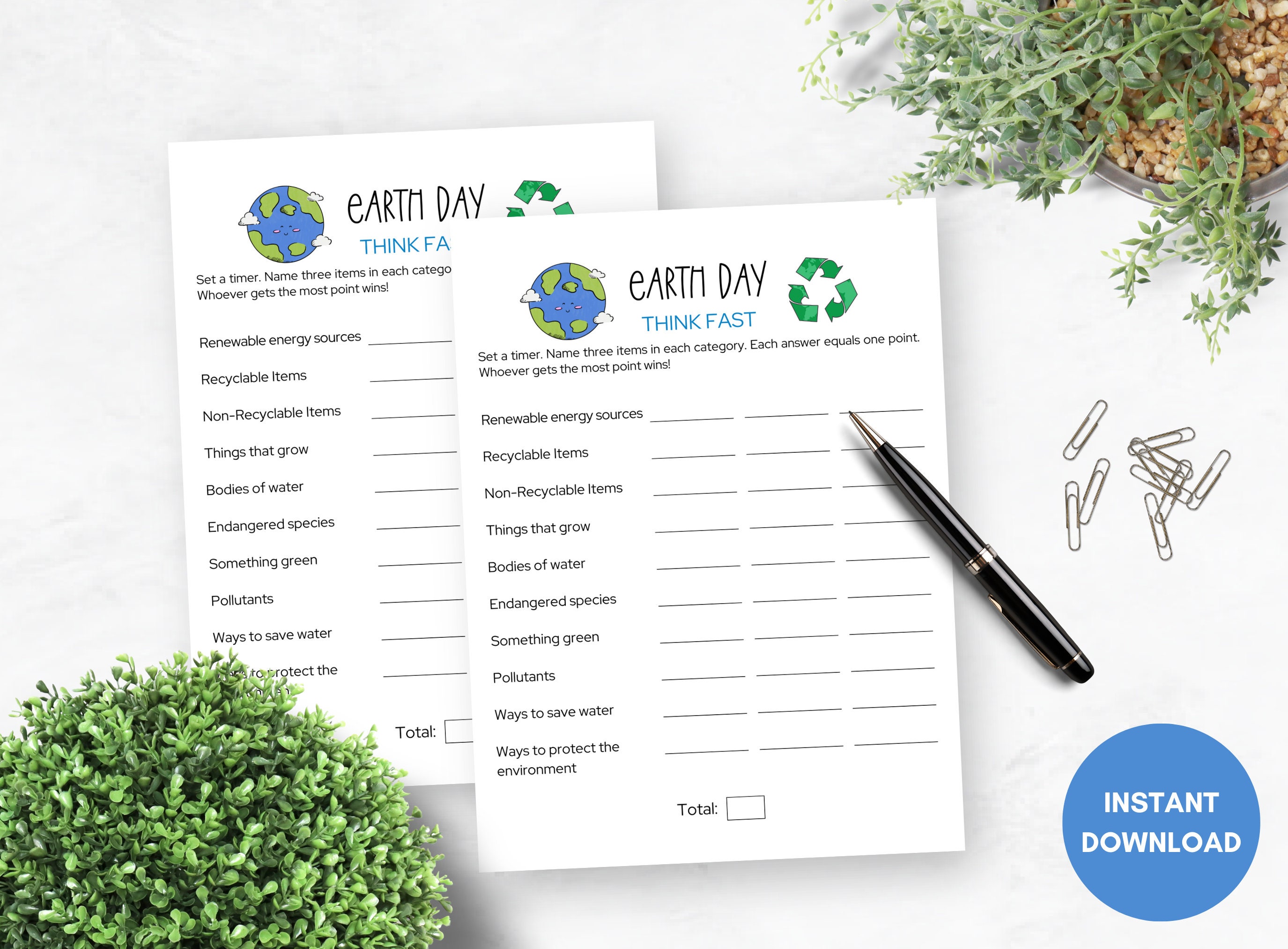 Earth Day Think Fast Game, Printable Earth Day Game, Fun Earth Day ...