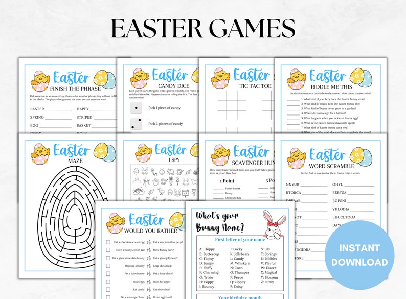 10 Printable Easter Games for Kids and Adults, Easter Party, Fun Family ...