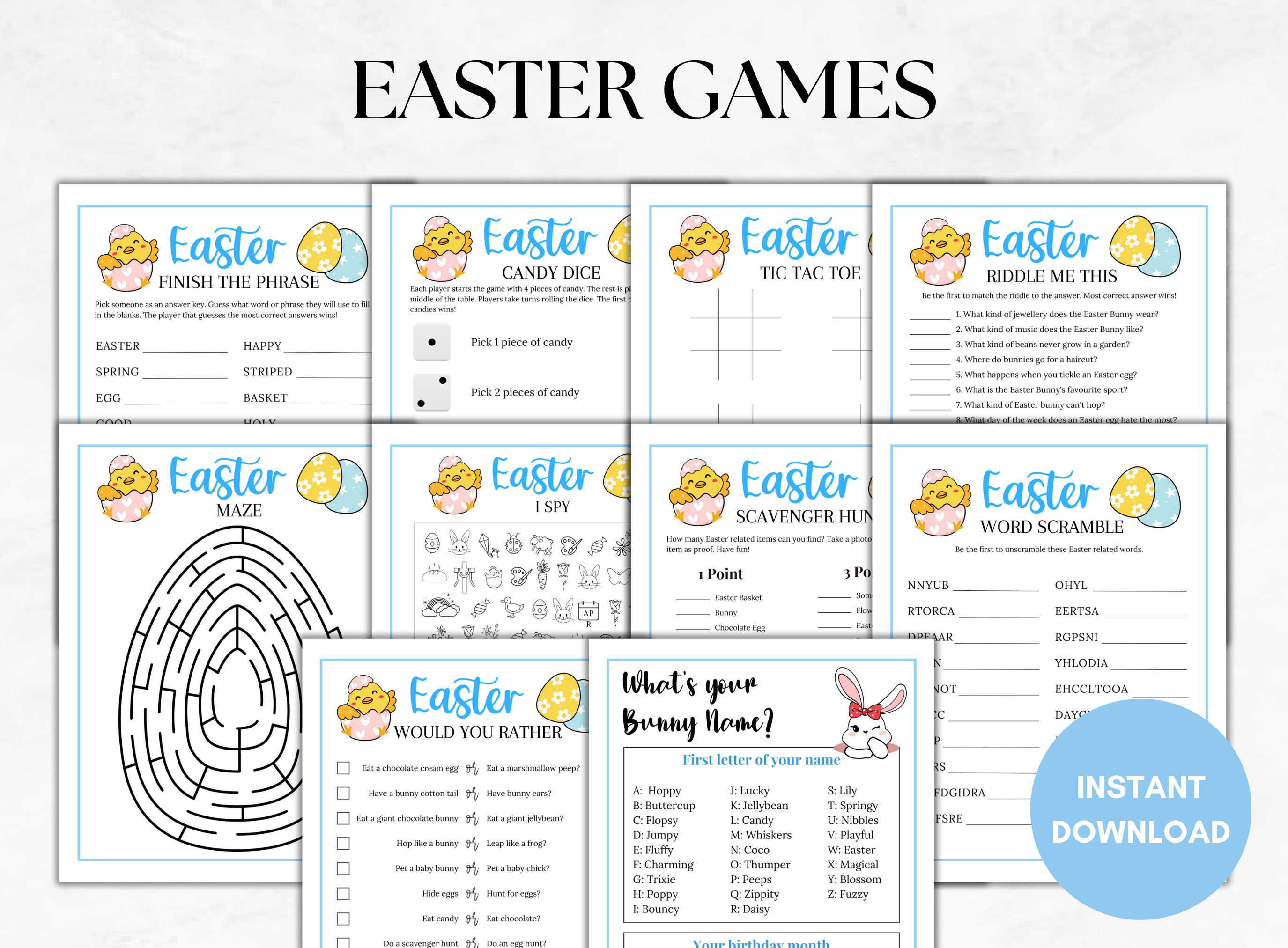 10 Printable Easter Games for Kids and Adults, Easter Party, Fun Family ...