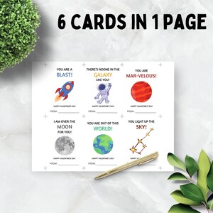 Printable Space Valentines Day Cards, School Valentine Gift Tags, Kids ...