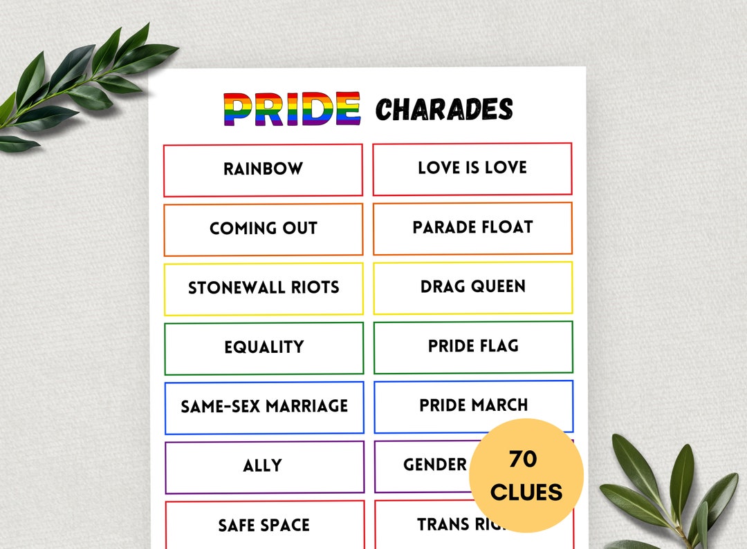 LGBTQ Charades, Printable Pride Charades, Pride Month Party Game ...