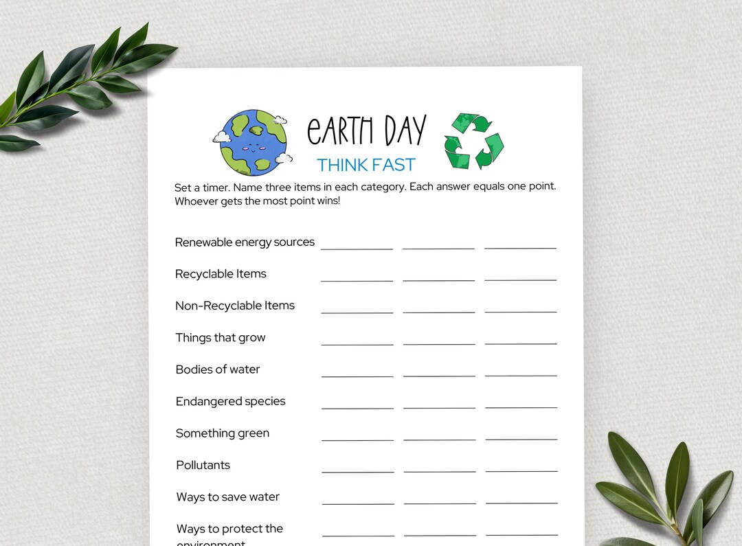 Earth Day Think Fast Game, Printable Earth Day Game, Fun Earth Day ...