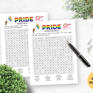 Printable Pride Word Search, Pride Month Party Games, LGBTQ+ Word ...