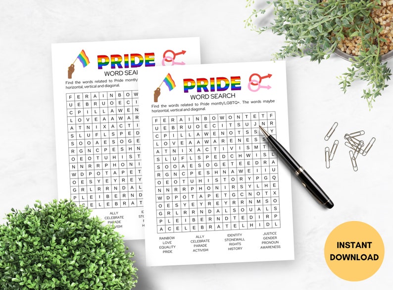 Printable Pride Word Search, Pride Month Party Games, LGBTQ+ Word ...