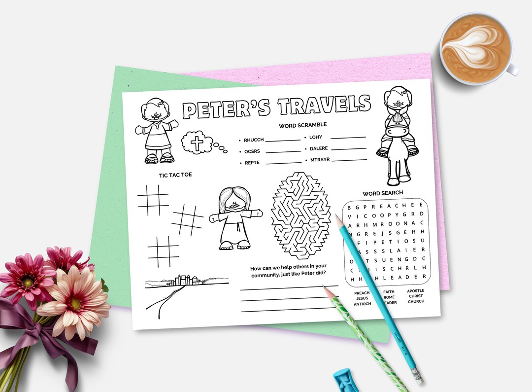 Peter's Travels, Printable Bible Activity Placemat, Sunday School, Kids ...