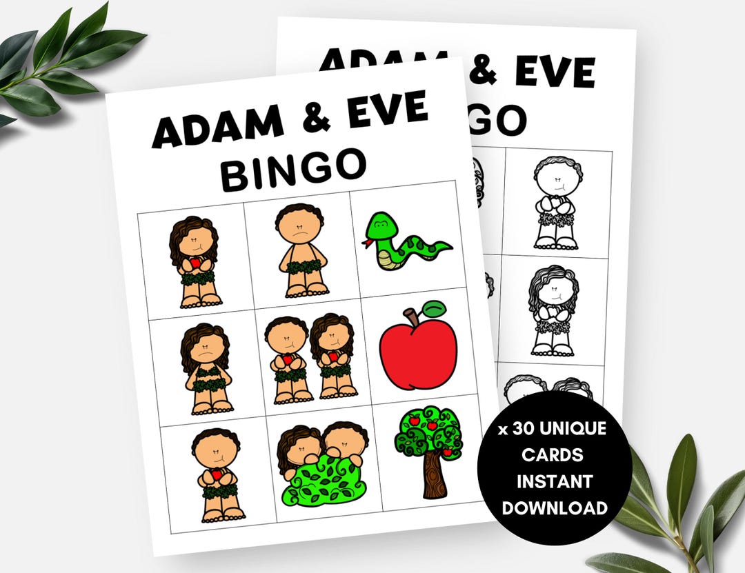 Adam and Eve, 30 Bible Story Bingo Cards, Printable Sunday School ...