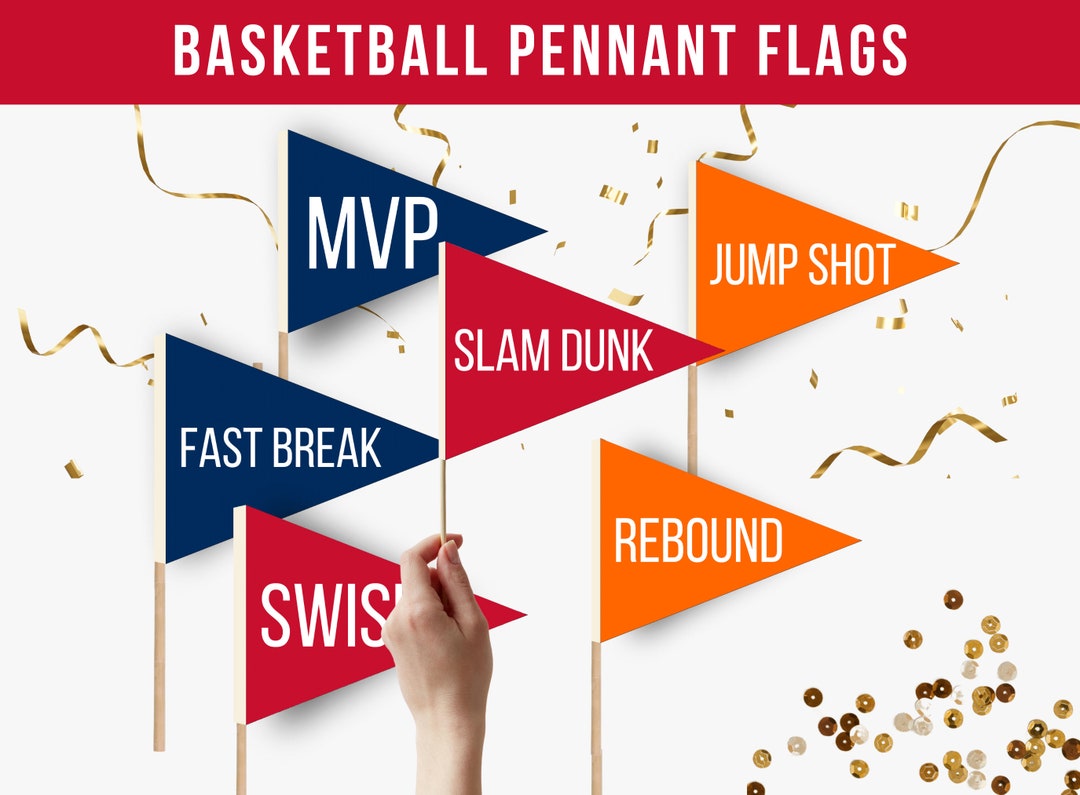 Basketball Pennant Flags, Printable DIY Sports Pennant, Basketball ...