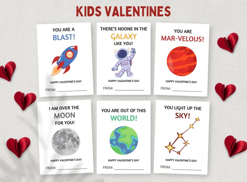 Printable Space Valentines Day Cards, School Valentine Gift Tags, Kids ...