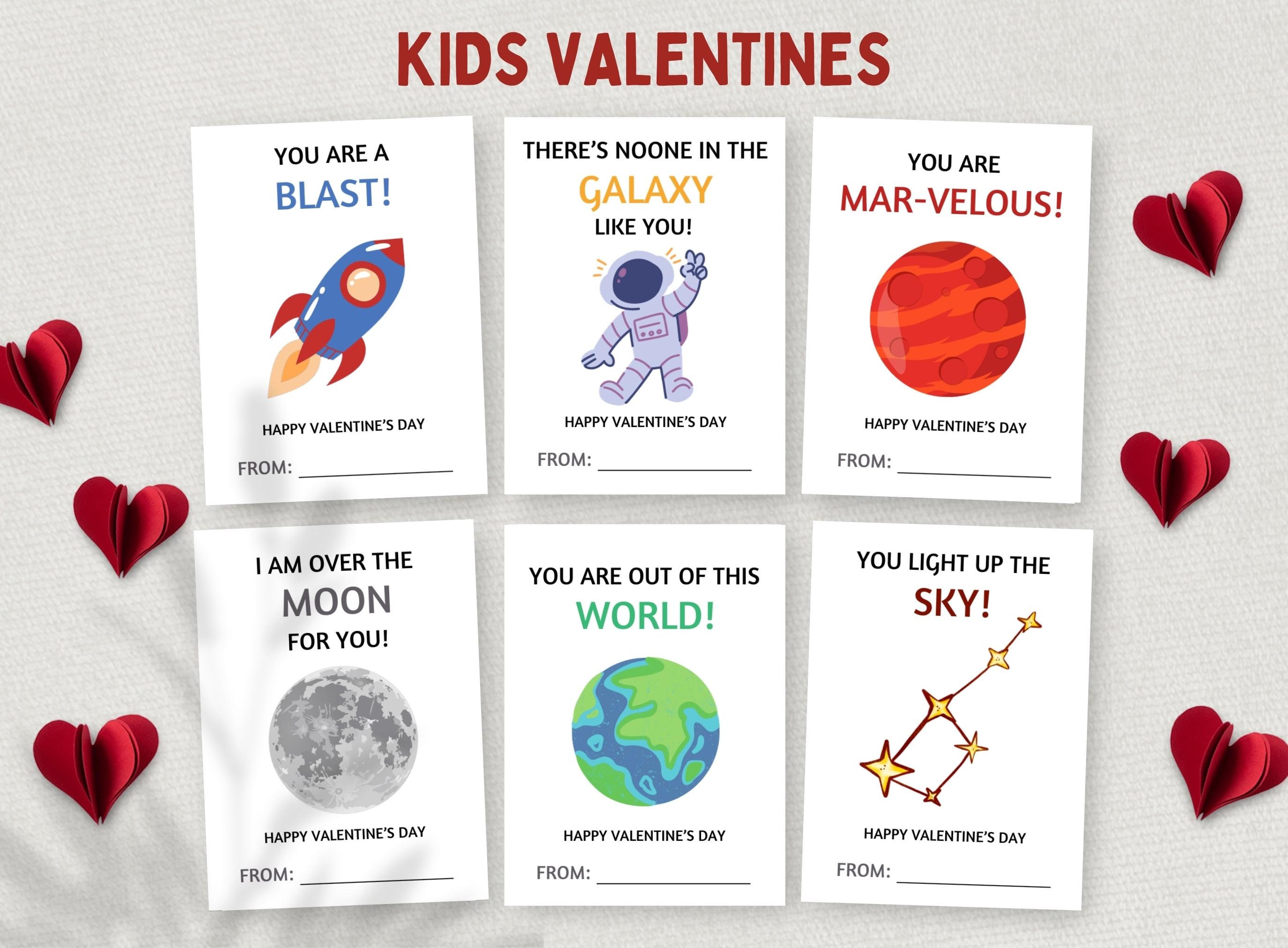 Printable Space Valentines Day Cards, School Valentine Gift Tags, Kids ...