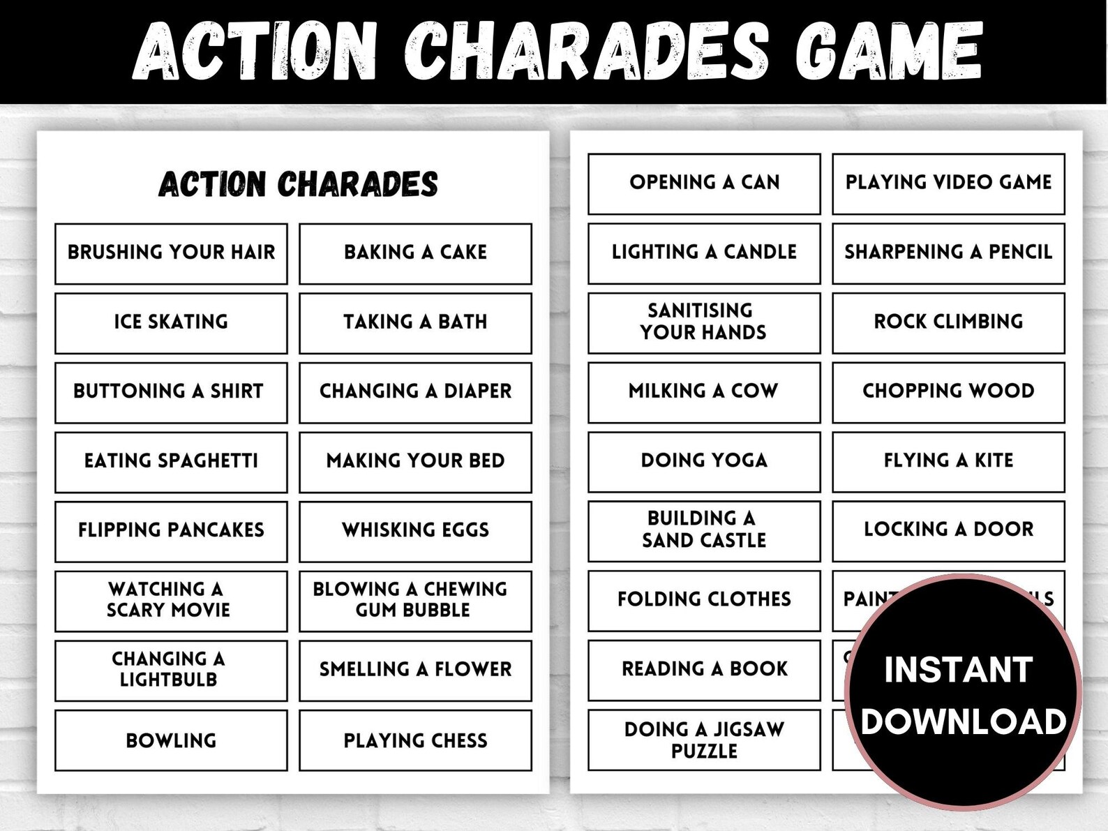 Printable Charades Game 70 Fun Words And Actions Charades Charades Printable Charades Game 70 Fun Words And Actions Charades Charades
