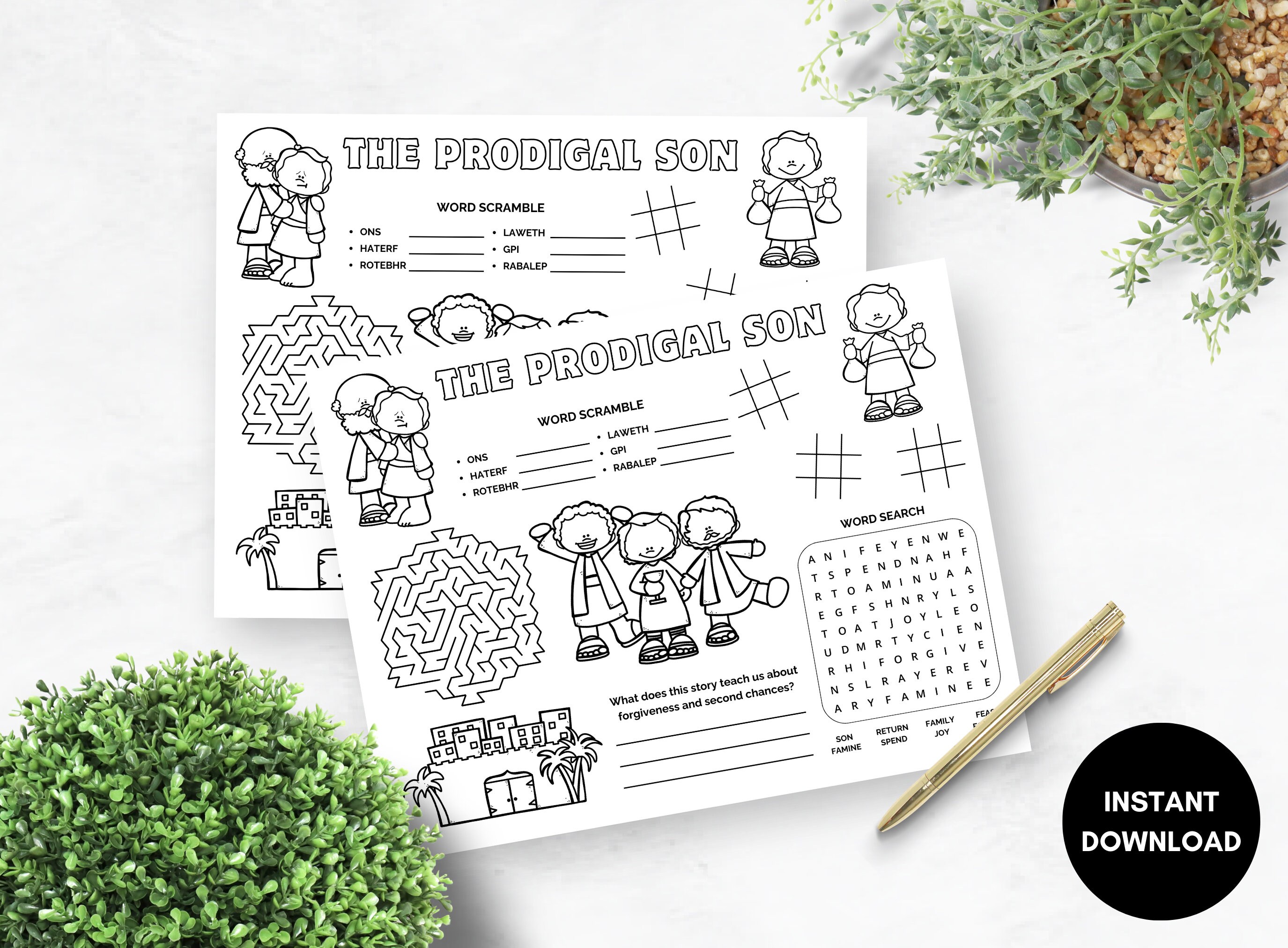 The Prodigal Son, Printable Bible Activity Placemat, Sunday School ...