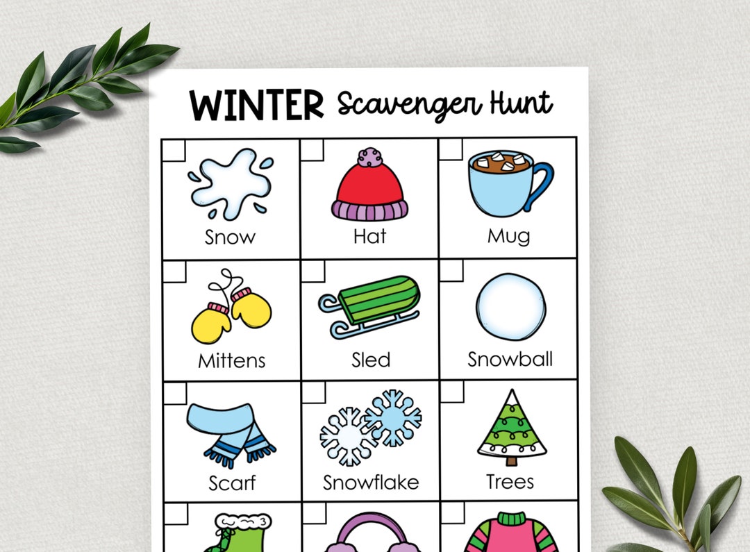 Winter Scavenger Hunt, Printable Indoor and Outdoor Scavenger Hunt ...