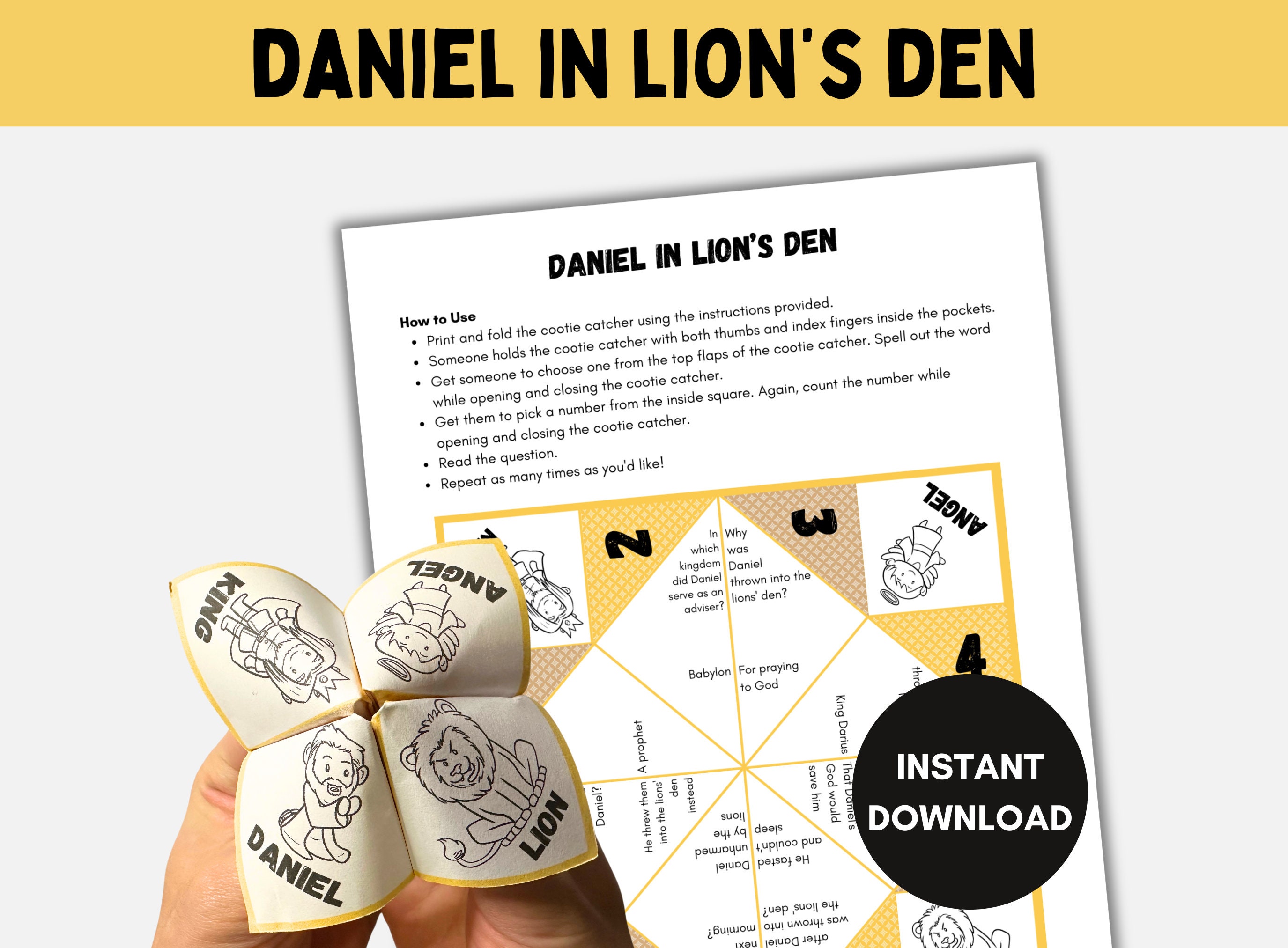 Daniel in the Lion's Den, Printable Cootie Catcher, Sunday School Craft ...