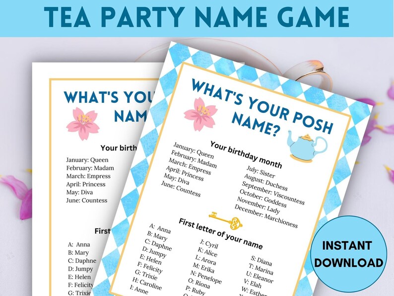Kids Tea Party Name Game, Tea Party Games, Whats My Posh Name, Whats My ...