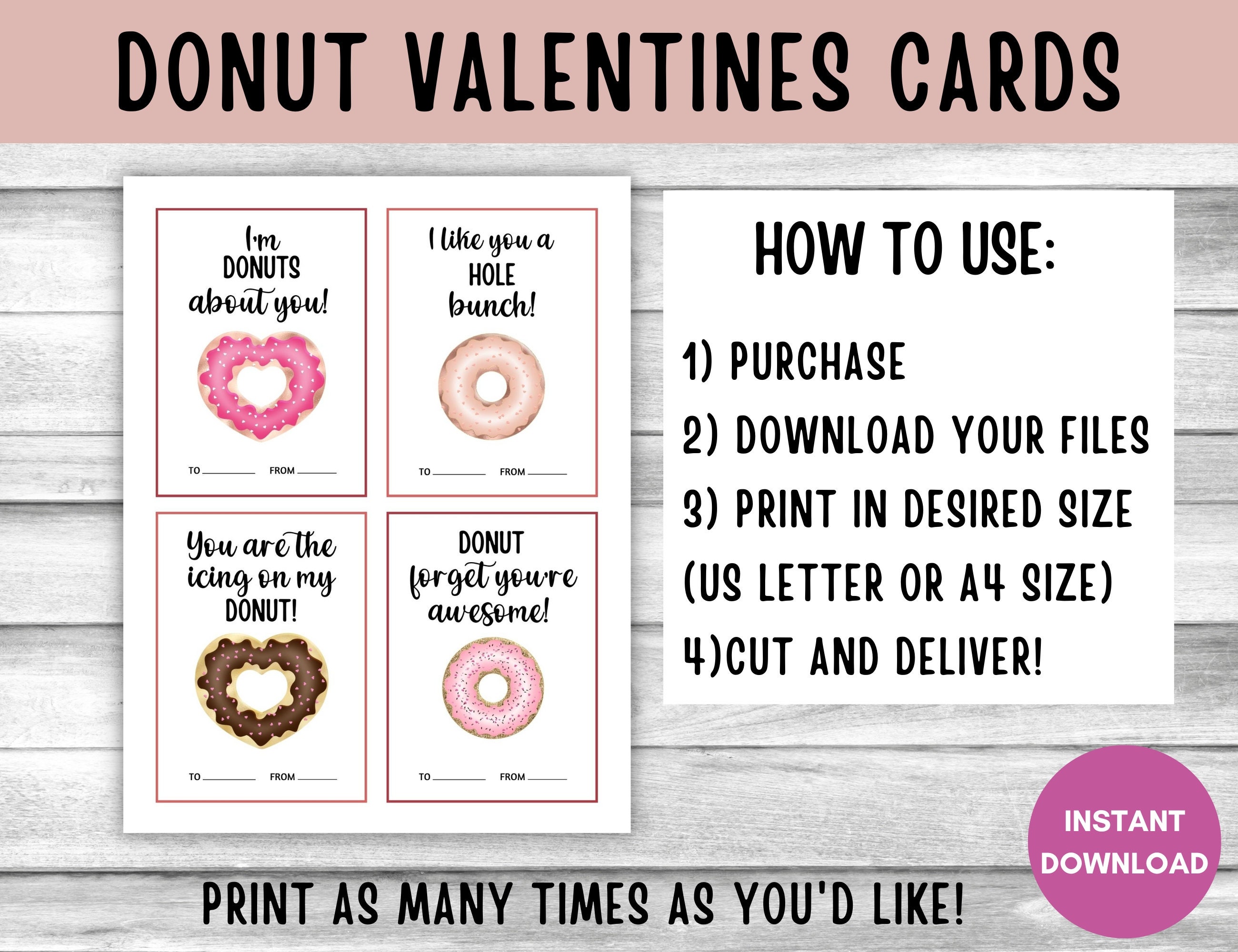 Donut Valentines Day Cards, Printable Kids Classroom Valentines ...