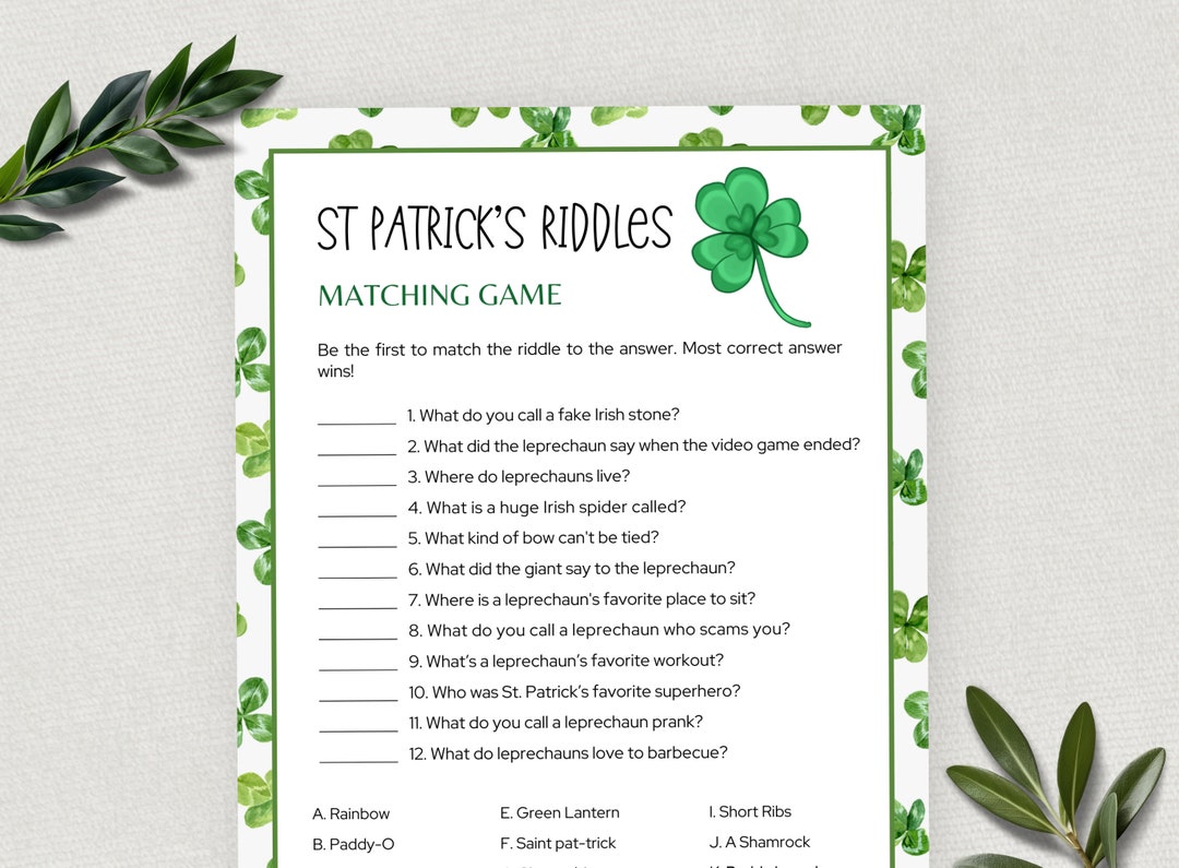 St Patricks Day Riddles, Fun St Paddys Activity for Kids and Adults, St ...